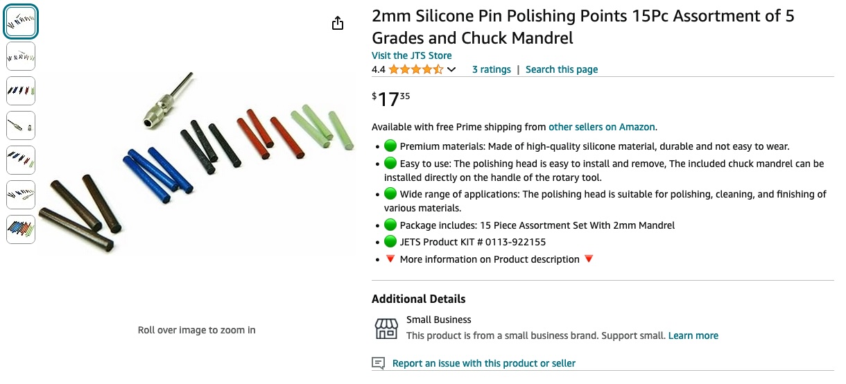Silicone Polishing Pins 3mm - 15 Piece Assortment Set With 5 Grades ...